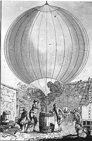 The inflation of the first hydrogen balloon, the Charliéré